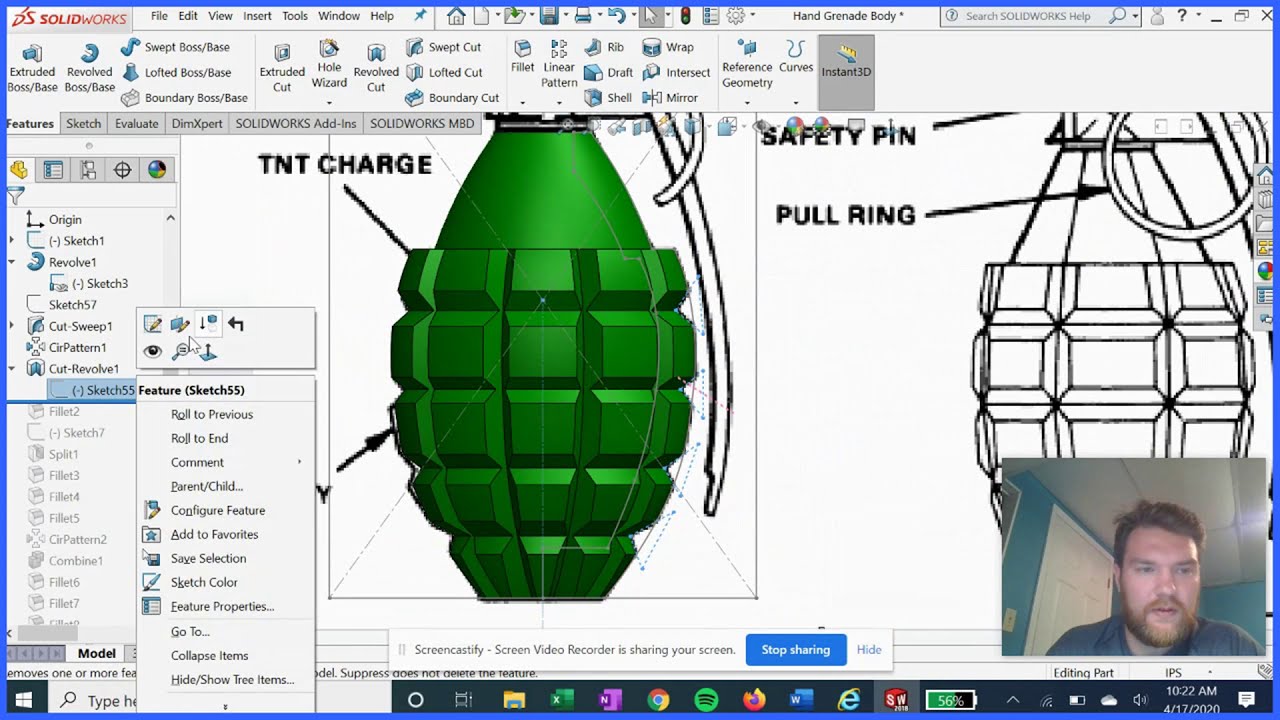 Solidworks Tutorial | Hand Grenade Under 15 Minutes! - YouTube