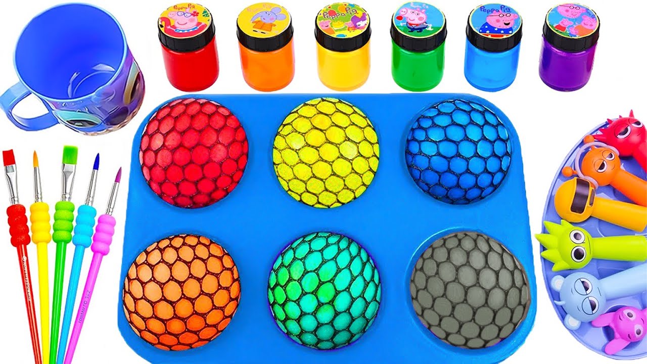 Oddly Satisfying Video | Rainbow Balls Mixing Peppa Pig Colors Recipe ...