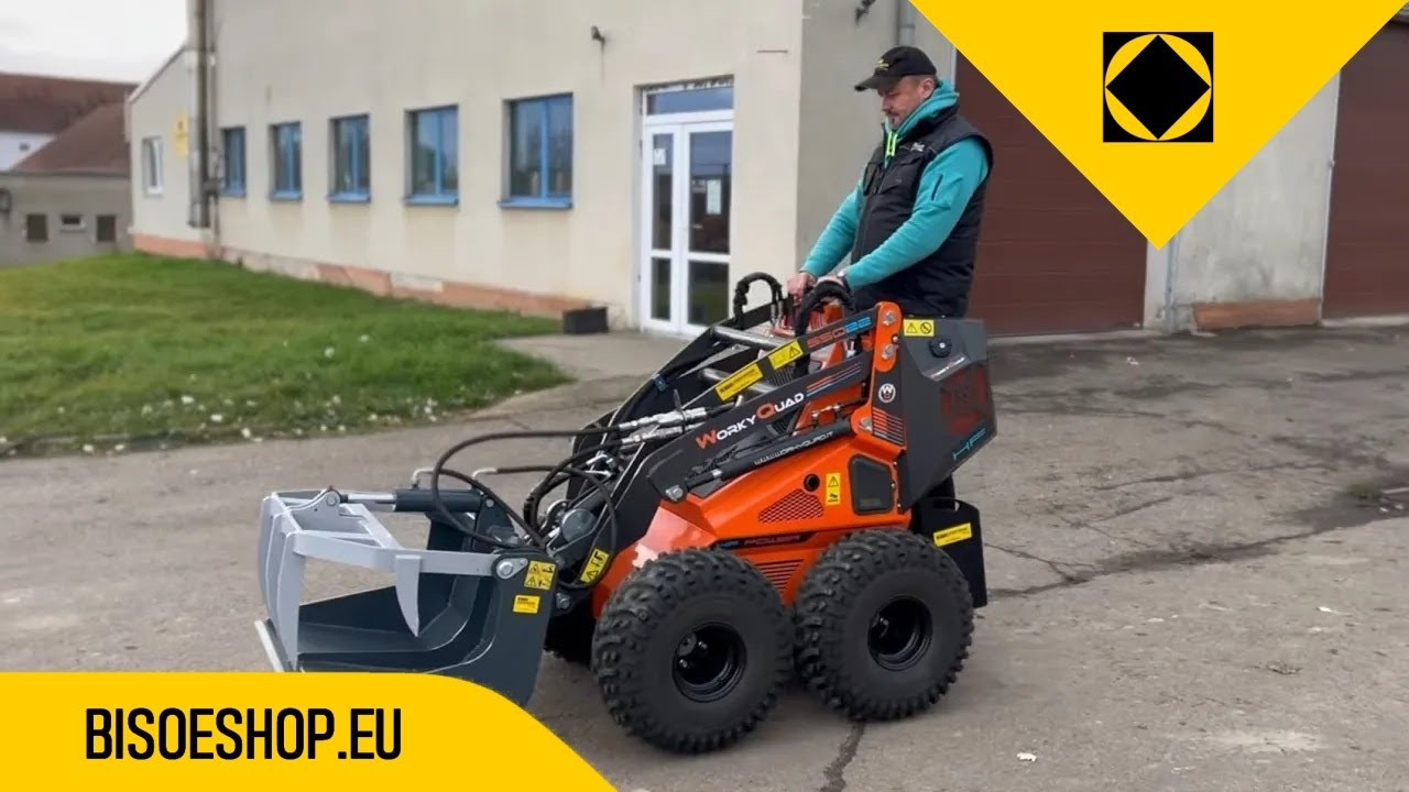 BISO - ukázka manipulace mini smykového nakladače CAST Worky Quad SSQ ...