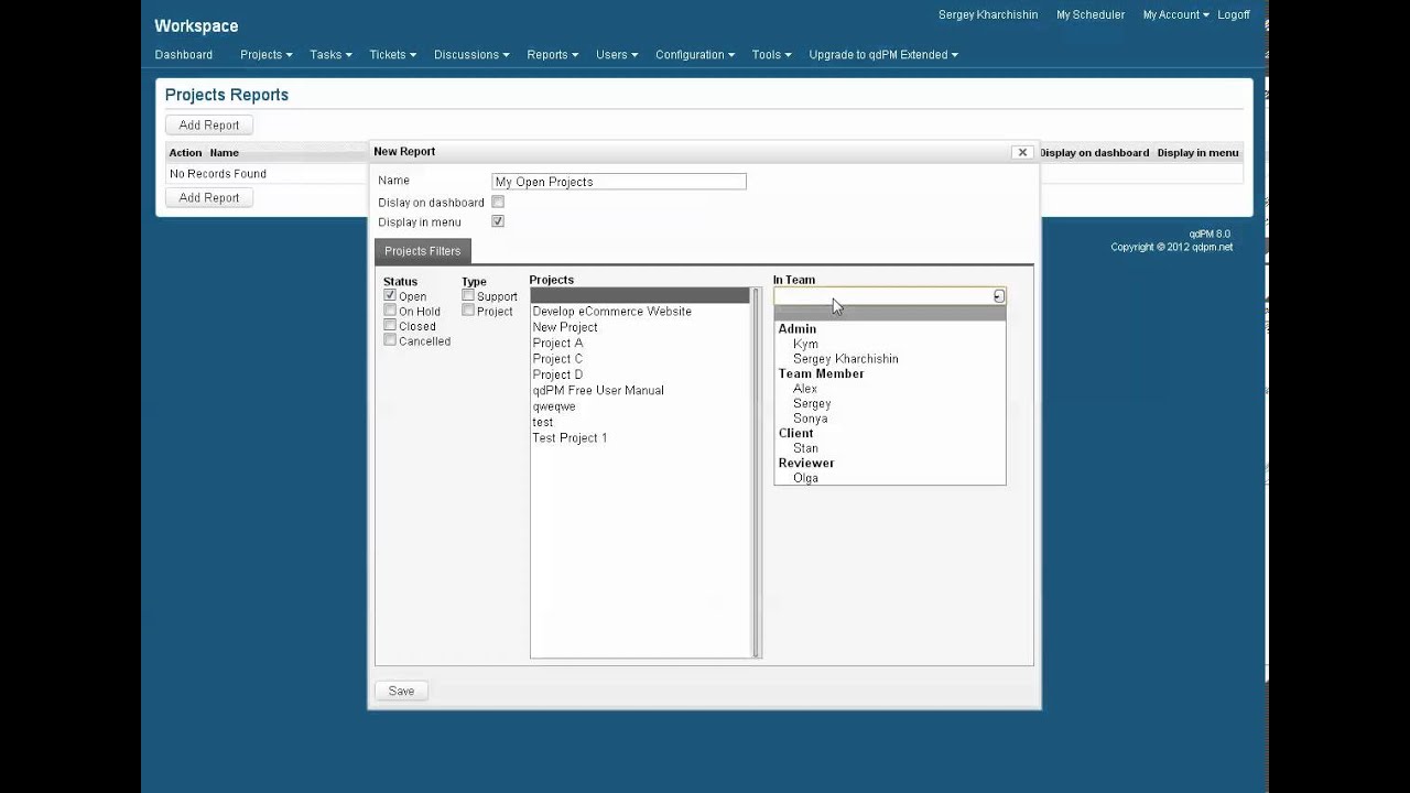 Projects Reports in qdPM 8.0 Free Project Management - YouTube