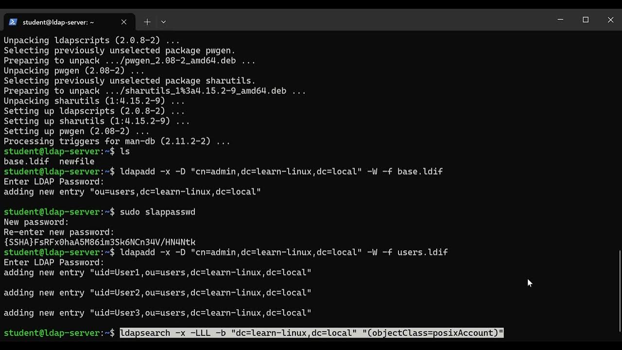 LDAP Part One Set up LDAP Server Verify Users POSIX OpenLDAP Debian - YouTube