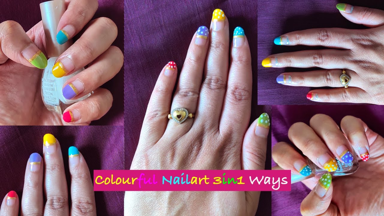 Colourful Nail art || Easy nail art for beginners in home 🌈💅🏻 - YouTube