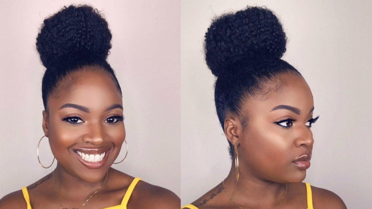 EASY NATURAL BUN WITH A DRAWSTRING PONYTAIL! | HERGIVENHAIR - YouTube