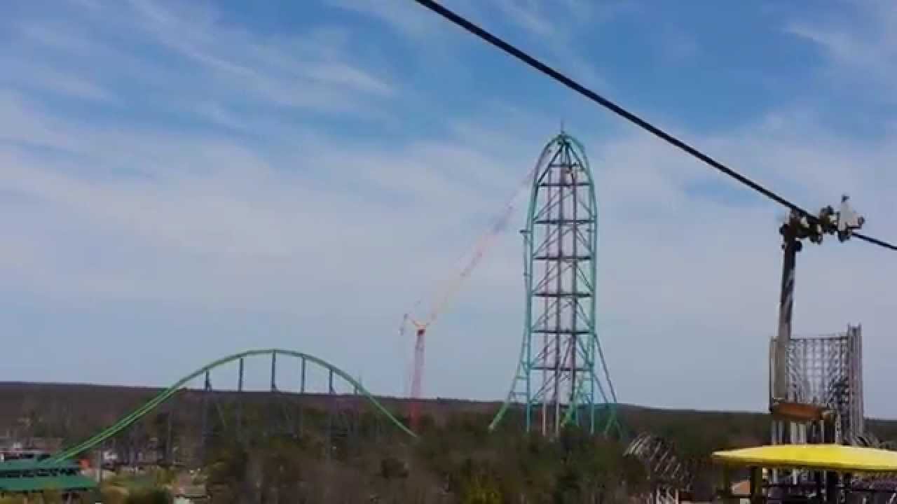 Zumanjaro Drop Of Doom construction from Sky Ride - YouTube