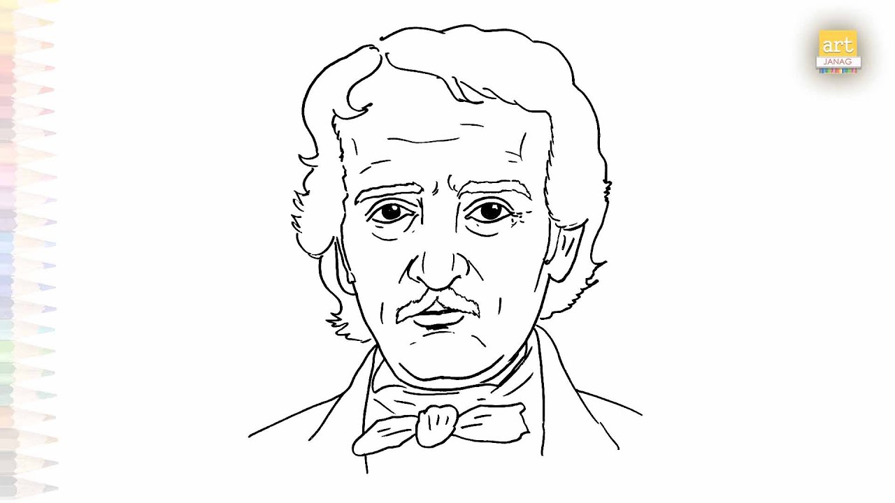 Edgar Allan Poe portrait drawing easy |Portrait sketching | How to draw ...