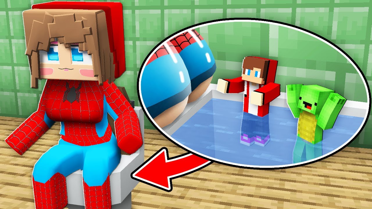 JJ and Mikey HIDE inside SPIDER MAN Girl TOILET! SPIDER MAN Girl CAUGHT ...