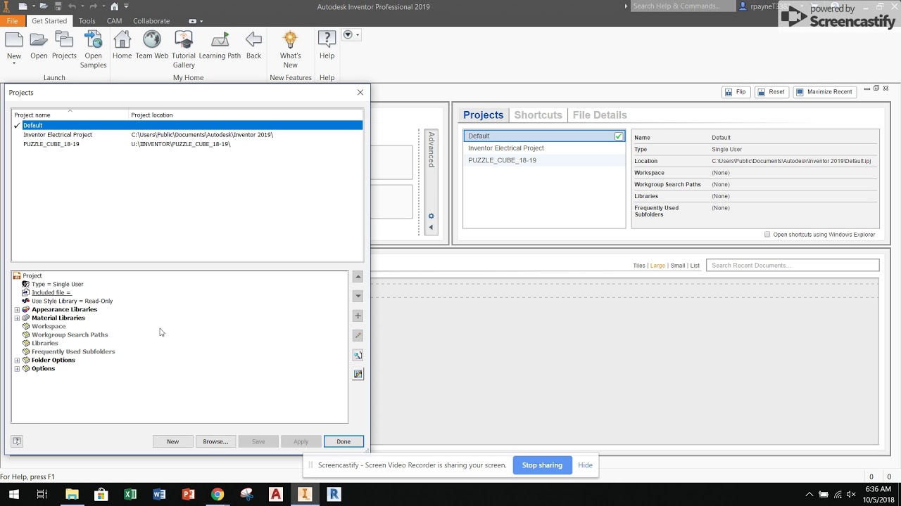 Inventor - Setting up Inventor Project File - YouTube