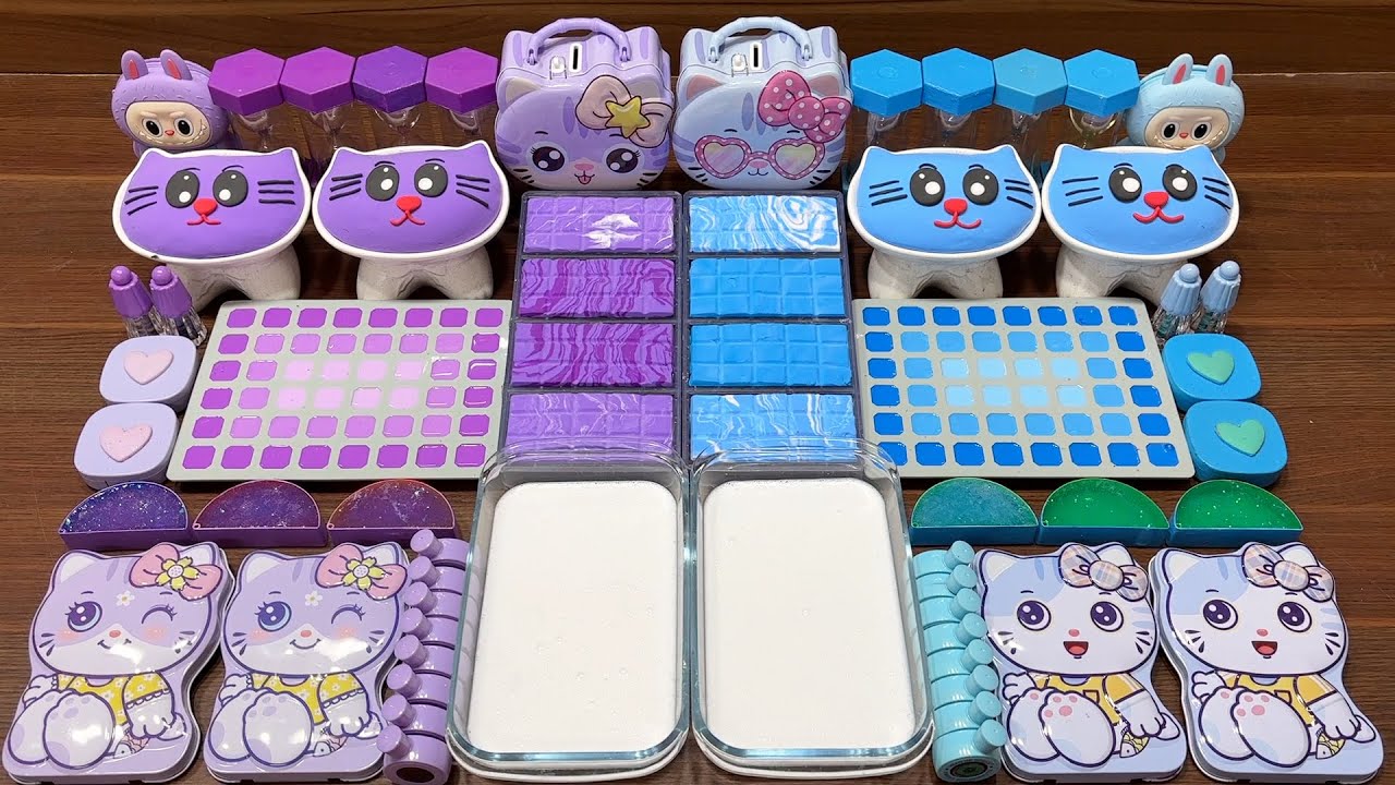 PURPLE vs BLUE HELLO KITTY I Mixing Random into Glossy Slime I ...