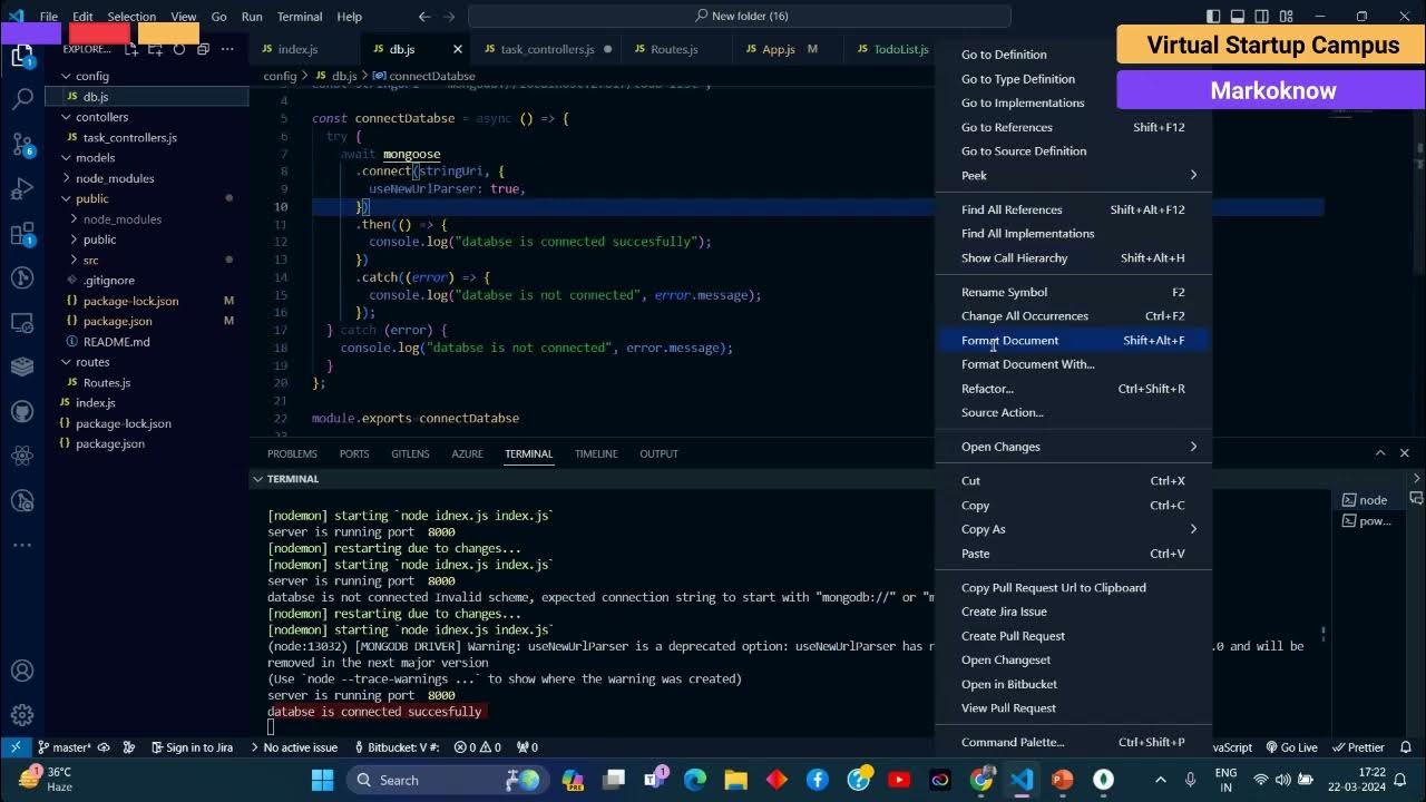 Learn MERN Stack Coding : Backend Set-Up Database and Schema TO-DO List Project | Part 10 - YouTube