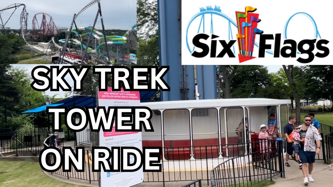 Six Flags Great America Theme Park FULL RIDE - Sky Trek Tower (On Ride ...