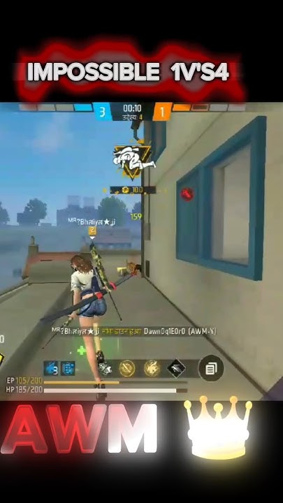 IMPOSSIBLE 1V'S4 AWM 👑 #freefire #freefire1vs1customtipsandtricks #totalgaming #awmking #shorts ...