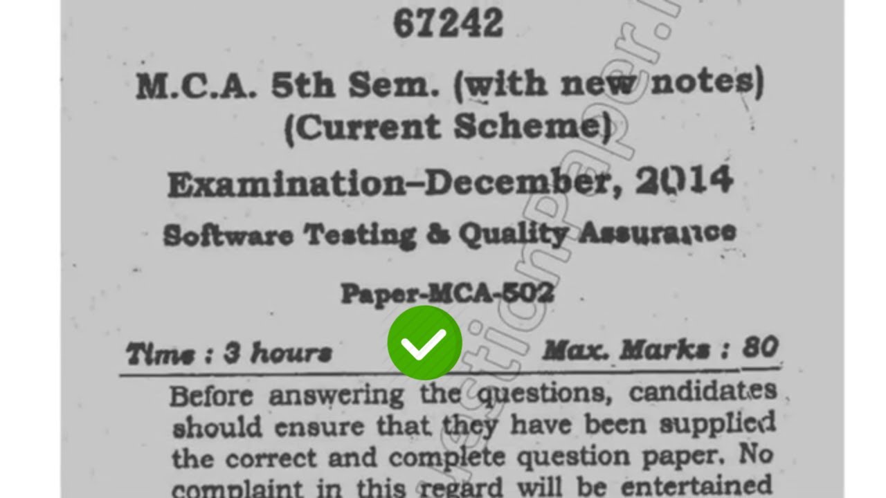 2014 Mdu MCA 5th Sem Software Testing Question Paper #MduQuestionPaper ...