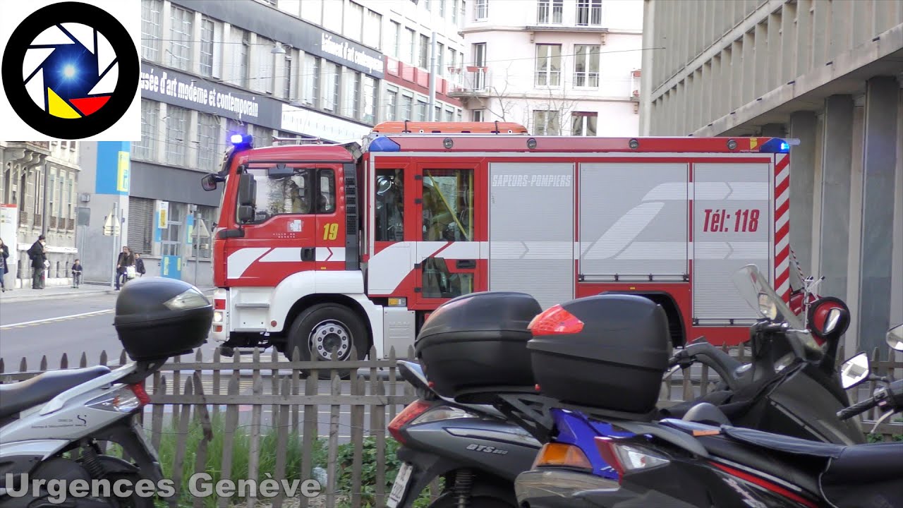 Pompiers Genève tonne-pompe 19 // Engine 19 Geneva - YouTube