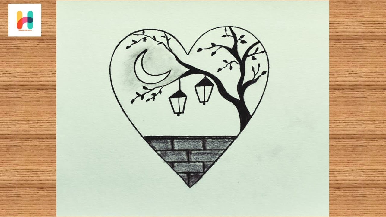 Heart scenery drawing || shading drawing easy heart - YouTube
