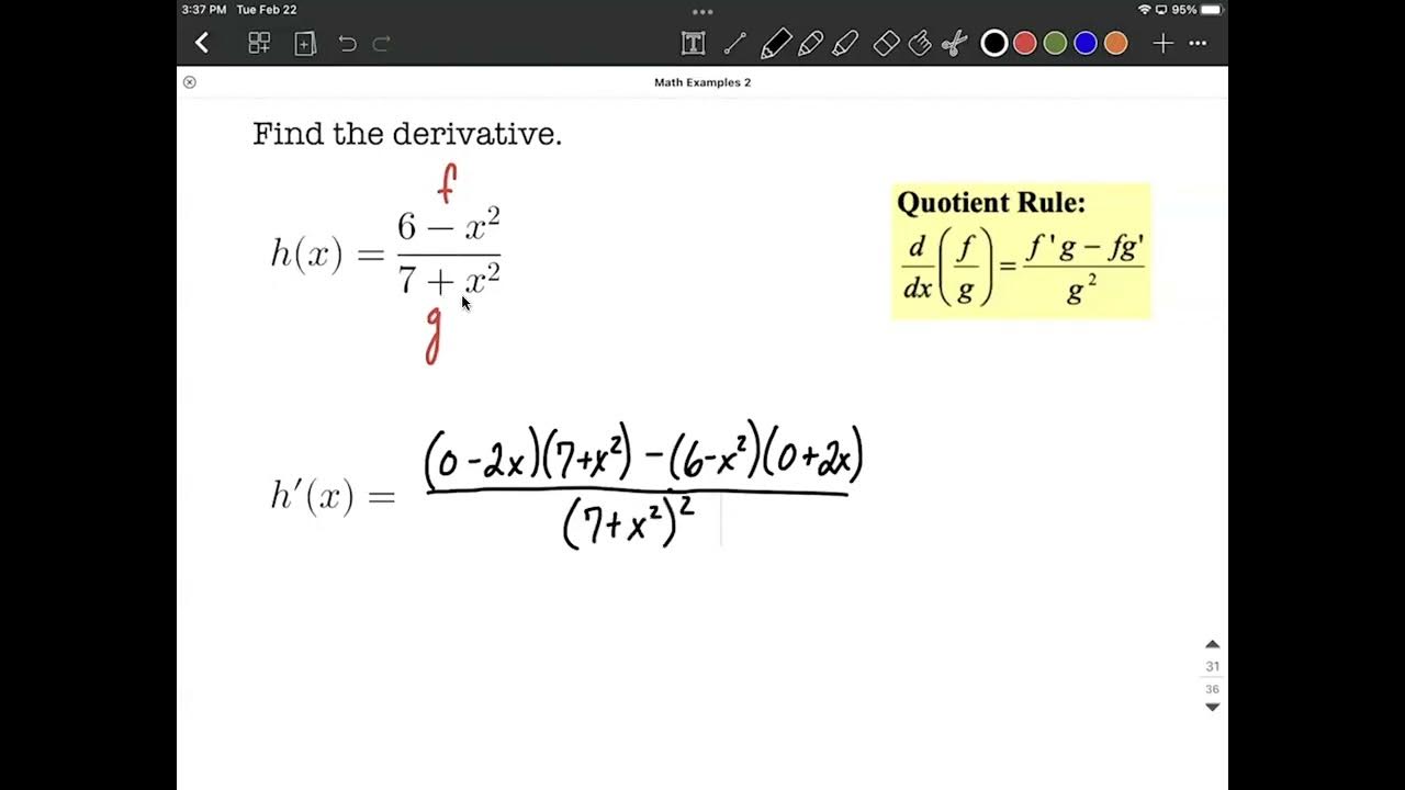 Differentiate rational function using quotient rule where numerator and ...