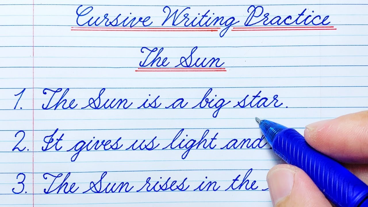 Cursive Writing Practice | 10 Lines Essay on The Sun | English Writing ...