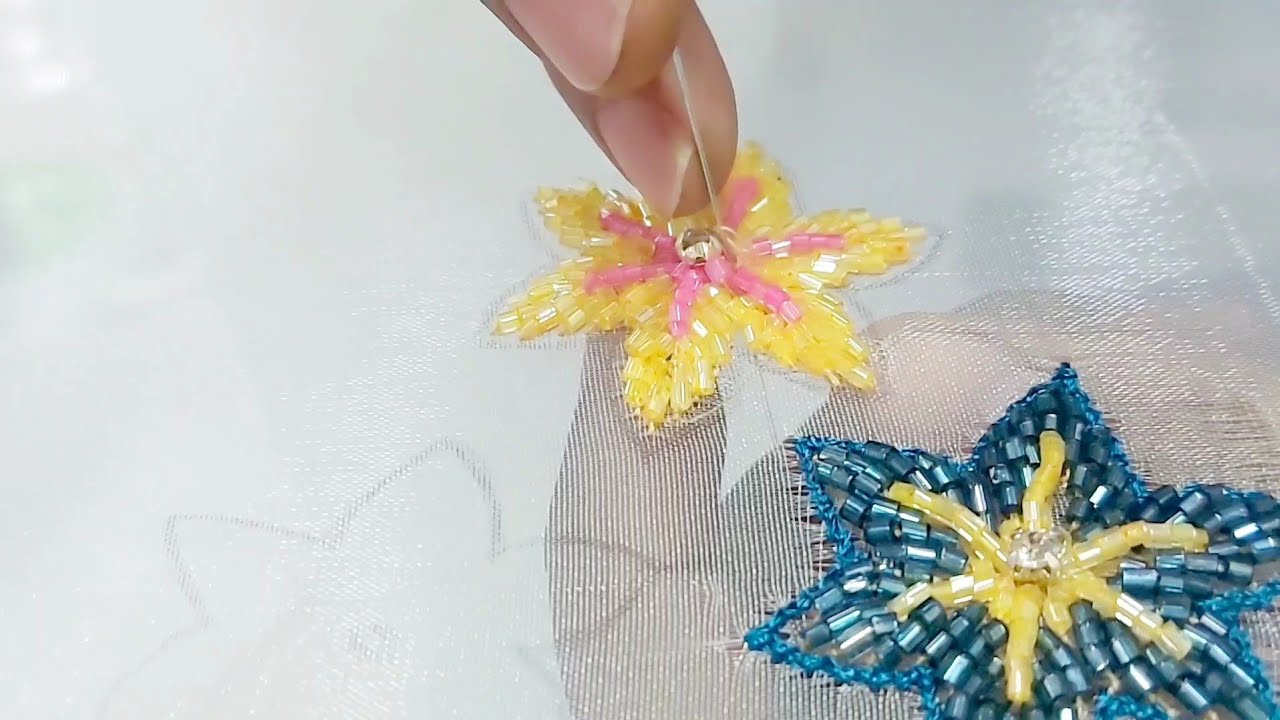 Hand embroidery Beads work| make Star Beads work|Hand embroidery beads ...