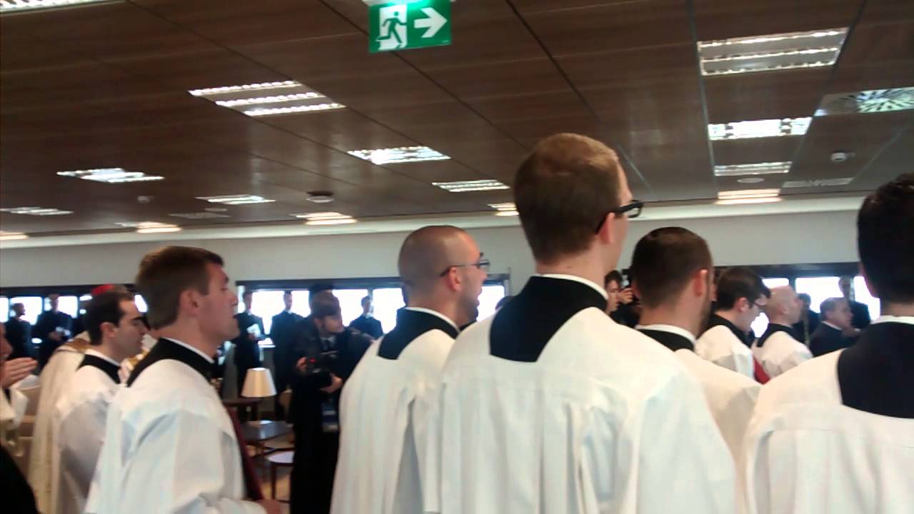 Seminarians sing during blessing at North American College - YouTube