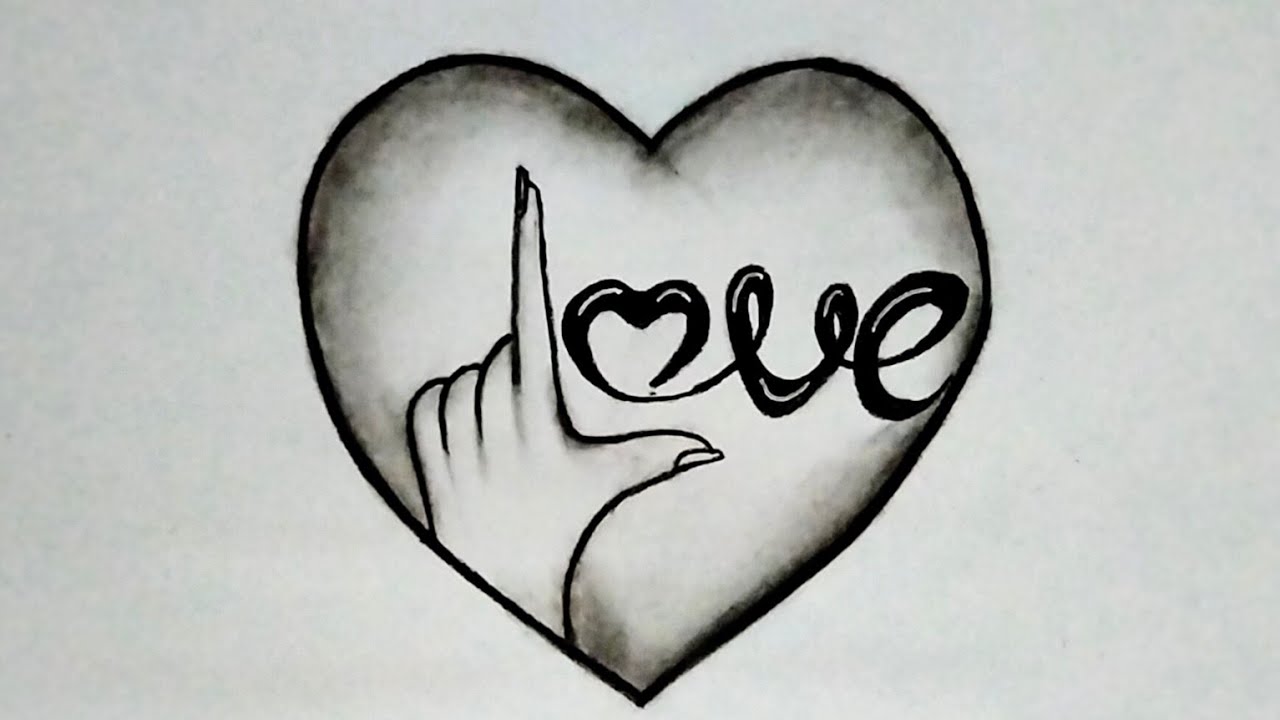 Cute heart with love drawing || Easy drawing ideas for beginners ...