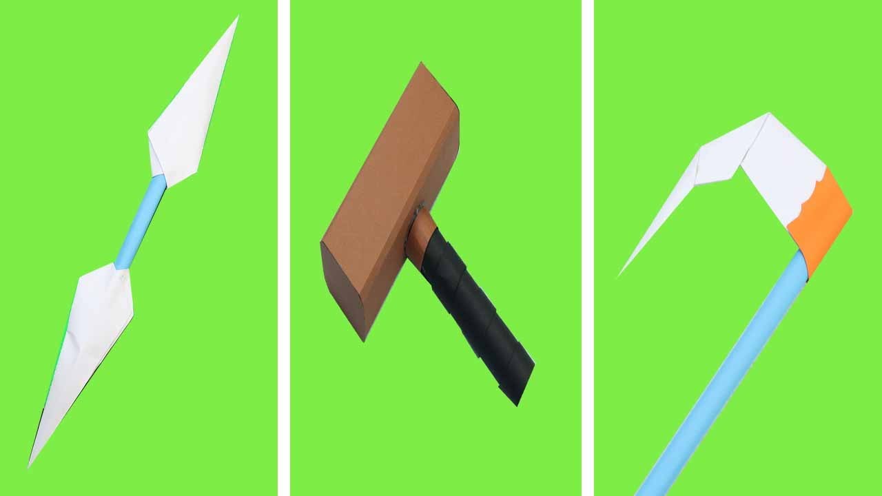 03 Easy Origami Paper Ninja Weapons || Double Knife | Hammer | Scythe ...