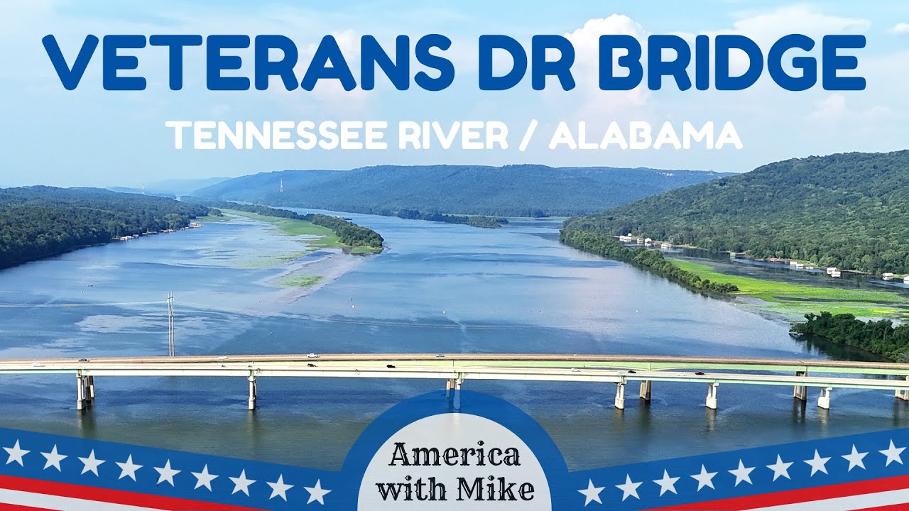 Veterans Drive Bridge over Tennessee River in Alabama: 4K Drone Footage ...