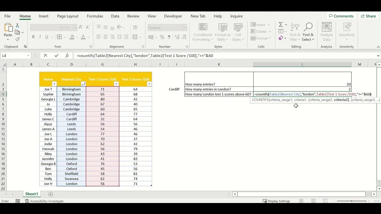Mr Excel 101 Data Analysis 1 How To Use The Countifs Function In Excel Youtube
