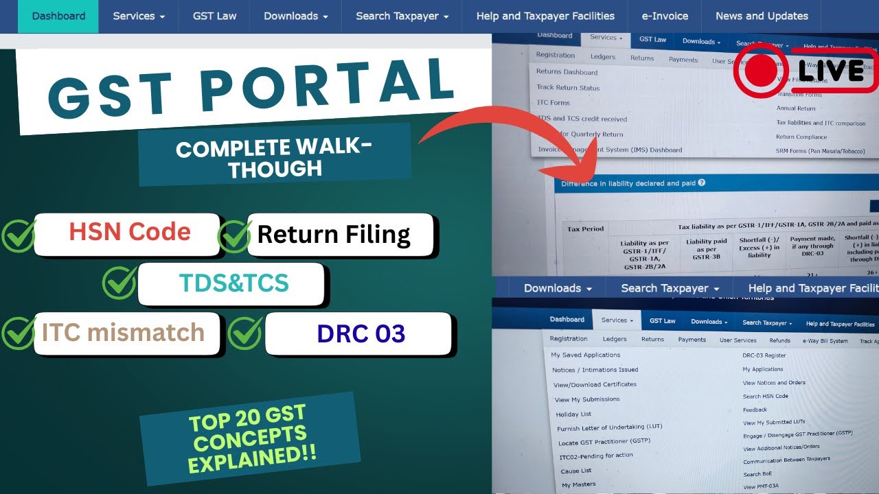 GST Portal complete Walkthrough (Live Demo)#gst #gstr1 #gstr3b #hsn # ...