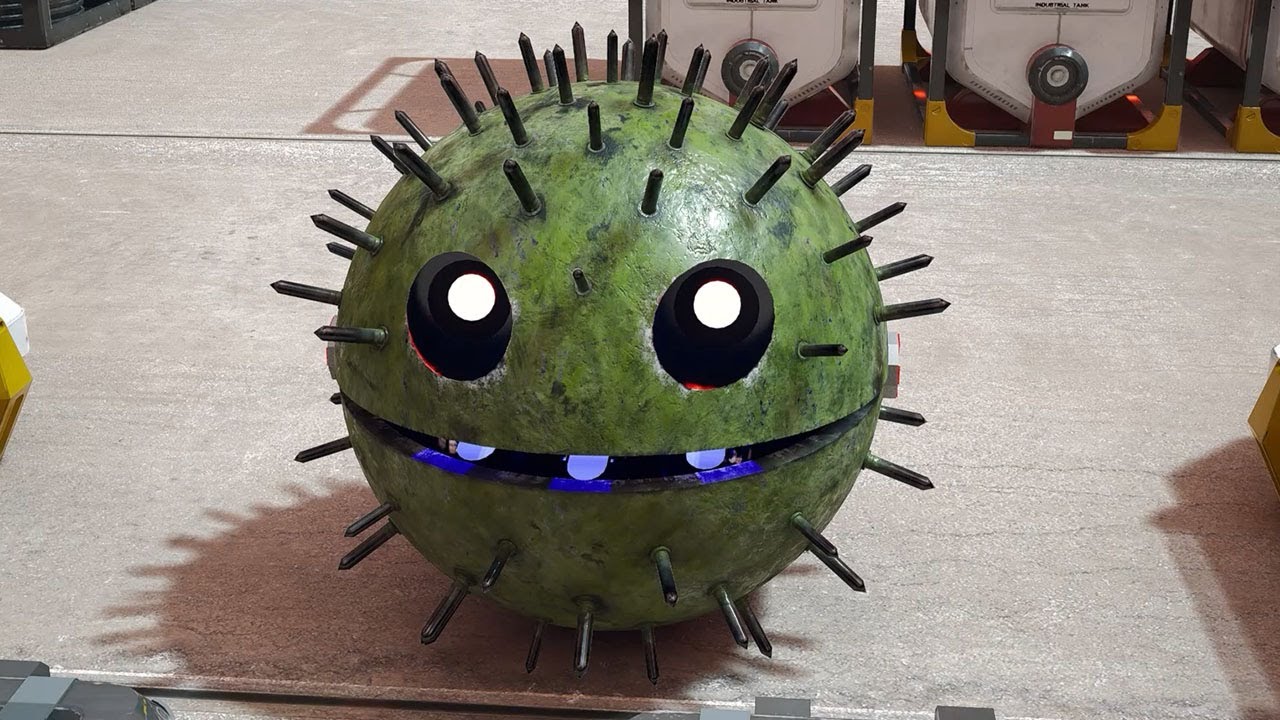 Pacman, Robot Chain Chomp, and Excavator Robot Battle in a Sci-Fi Maze ...