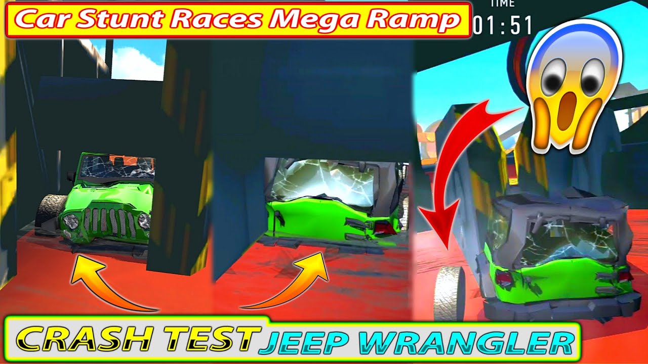 Jeep Wrangler Crash Test Challenge - Car Stunt Races Mega Ramp - YouTube