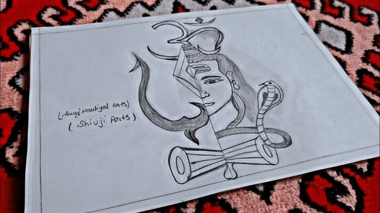 How To Draw Half Mahadev Half Tirshul Drawing Step by Step || Mahadev ...