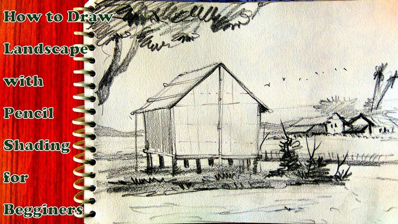 How to draw easy & simple landscape for begginers with pencil Shading ...
