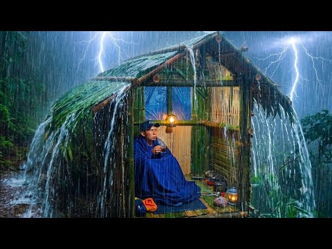 ​BRUTAL STORM SURVIVAL! Solo Camping in Heavy Rain: Building a Bamboo Shelter