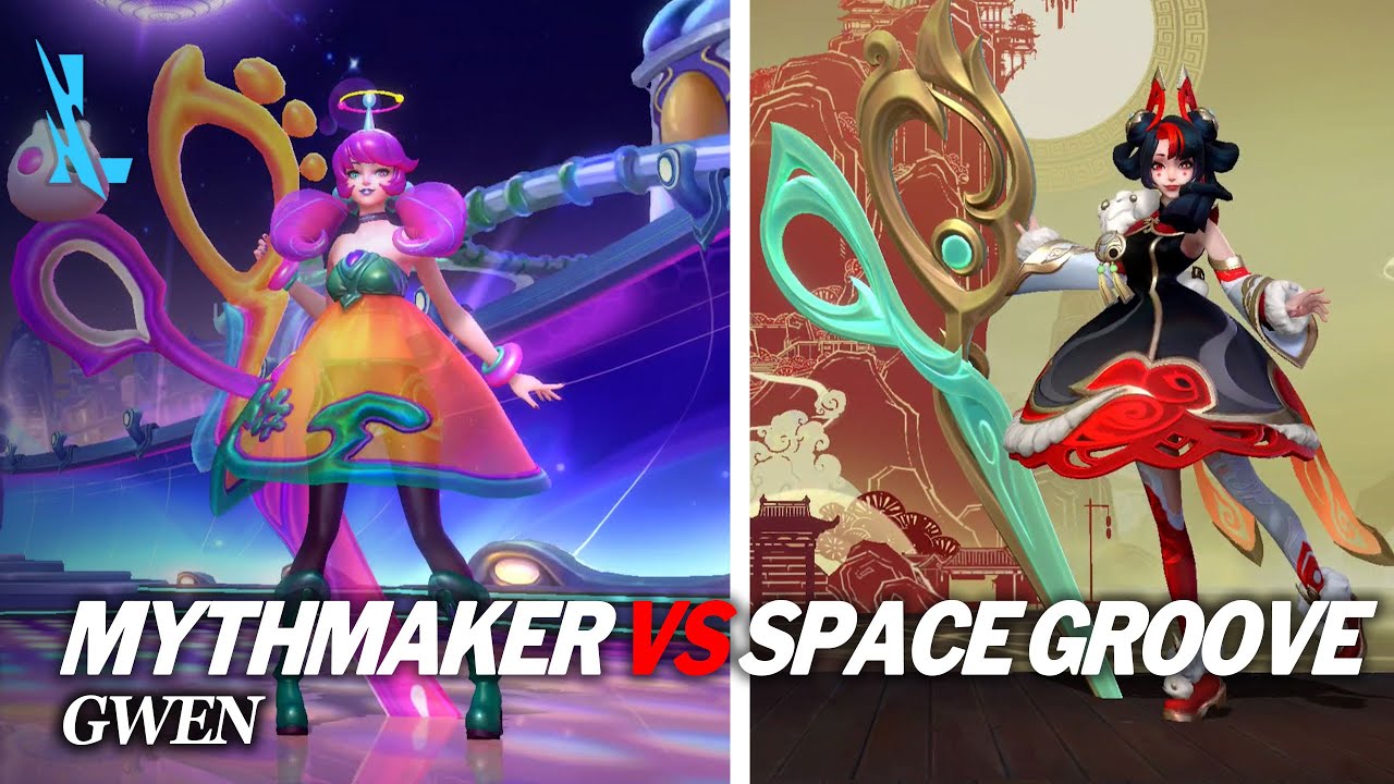 Gwen Mythmaker vs Space Groove Skins Comparison Wild Rift - YouTube