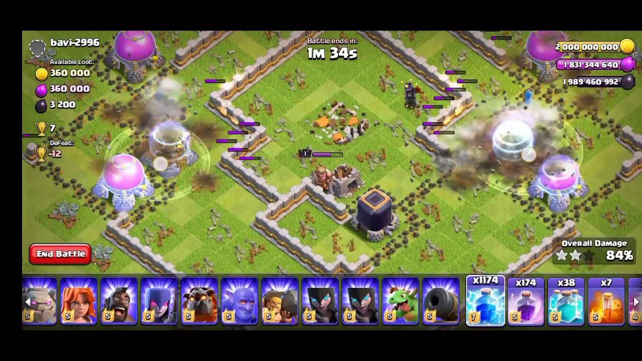 Attacking with 2000l lightning spell COC - YouTube