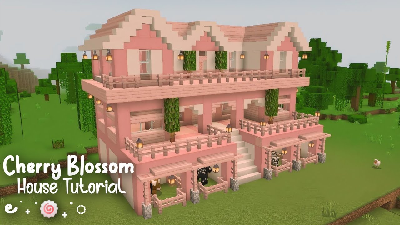 Minecraft Cherry Blossom house tutorial (step by step🍥) - YouTube