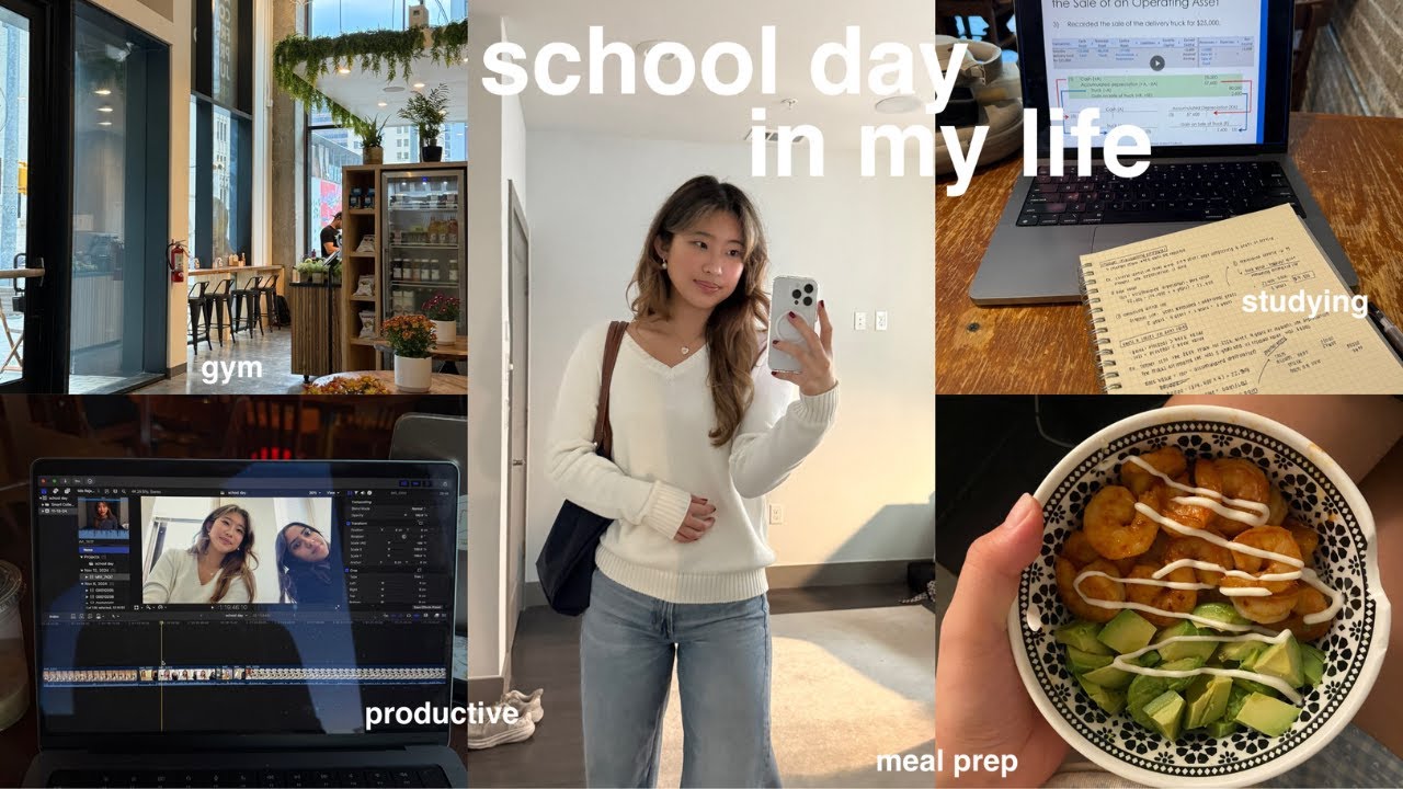 a productive school day in my life | workout class, studying, note ...