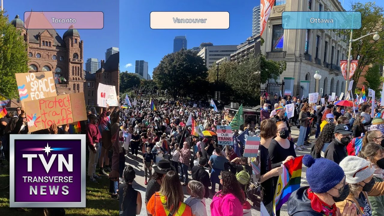 Anti-trans Canadian marches outnumbered by huge pro-trans rights crowds ...