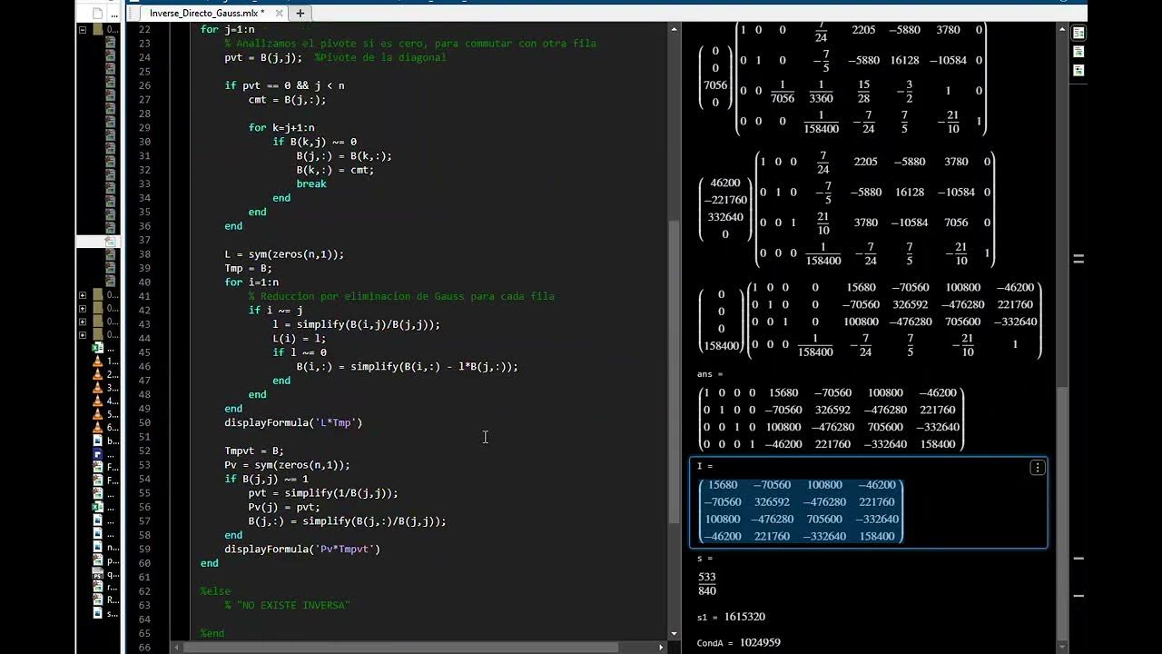 6 Como calcular la Inversa de una Matriz con el método Directo (algoritmo en matlab) - YouTube