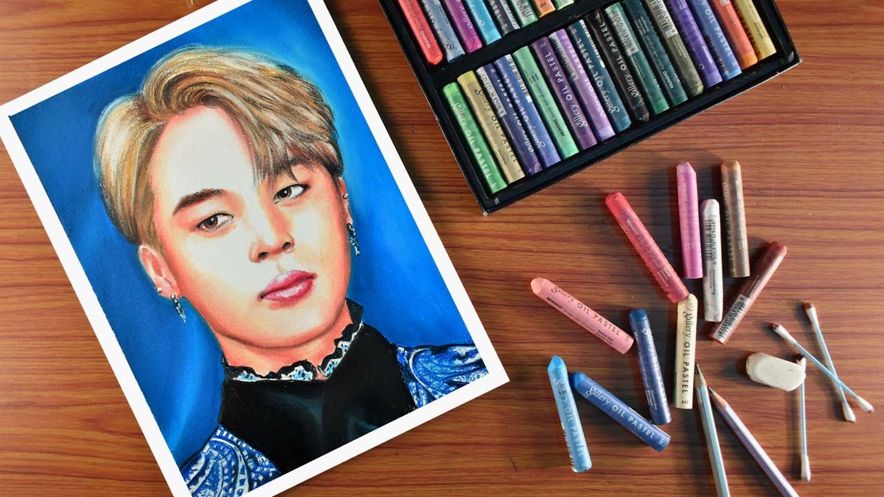 Oil Pastel Drawing portrait BTS Jimin - Step by Step - YouTube