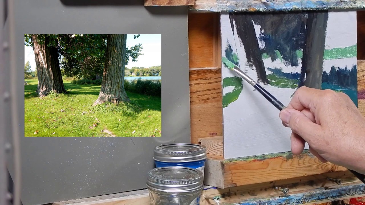 TomFisherArt 96 Two Trees and Lake Oil Painting Instruction - YouTube