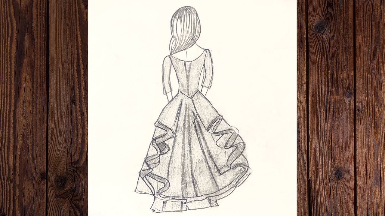How to draw a girl backside wearing beautiful gown / drawing for ...