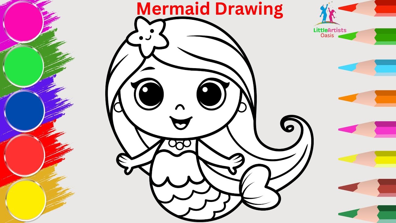 How to Draw a Cute Mermaid for beginners | Easy Mermaid Drawing with ...