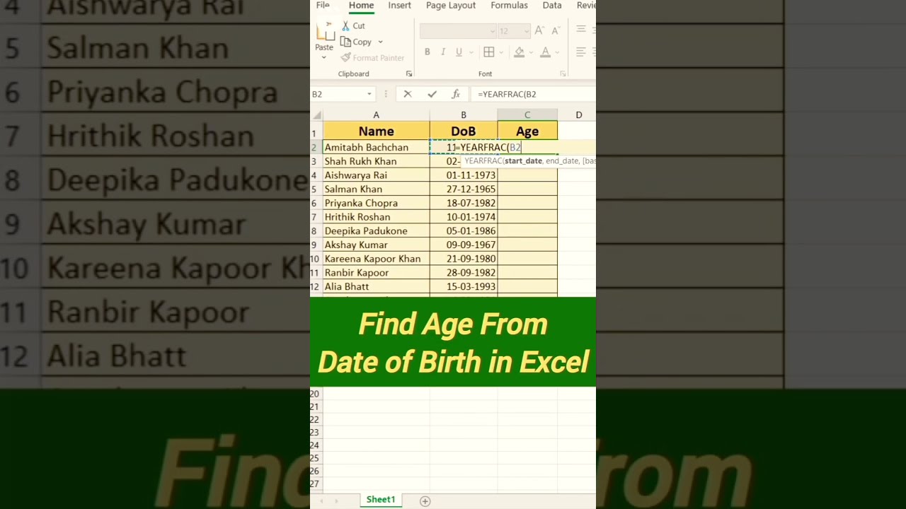Find Age In Excel excel mcel youtubeshorts YouTube Find Age In Excel excel mcel youtubeshorts YouTube