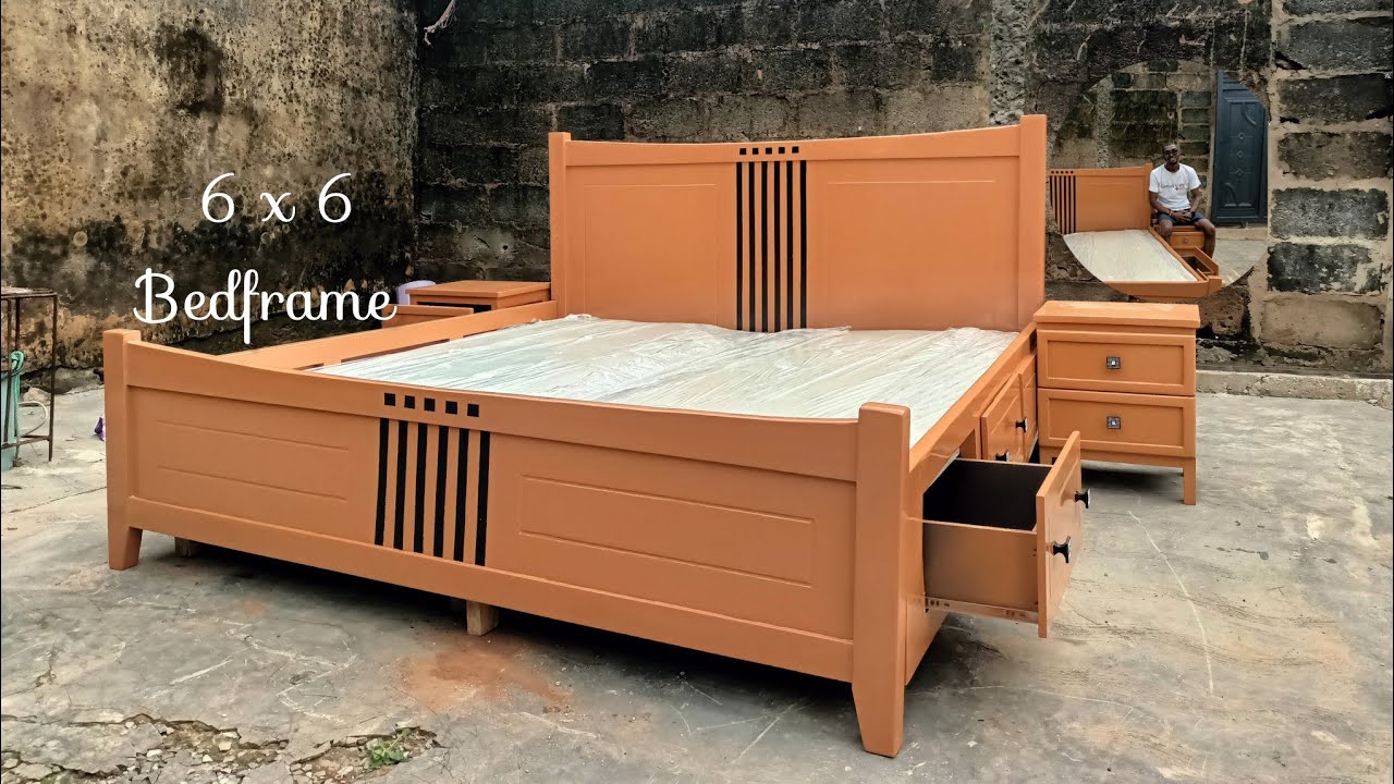 6 x 6 wooden bed frame with 2 Bedside stood & inner storage in Lagos. ₦ ...