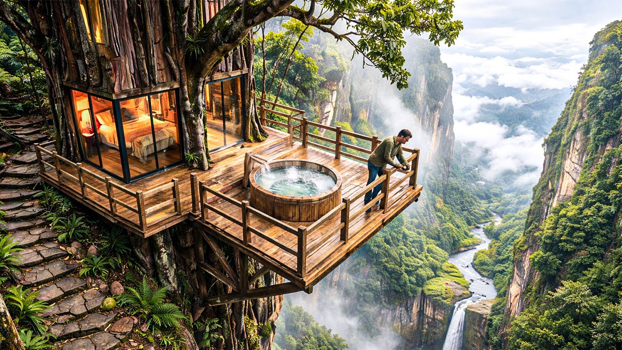 Building a Luxury Treehouse on a Cliff | Full ASMR Construction - YouTube