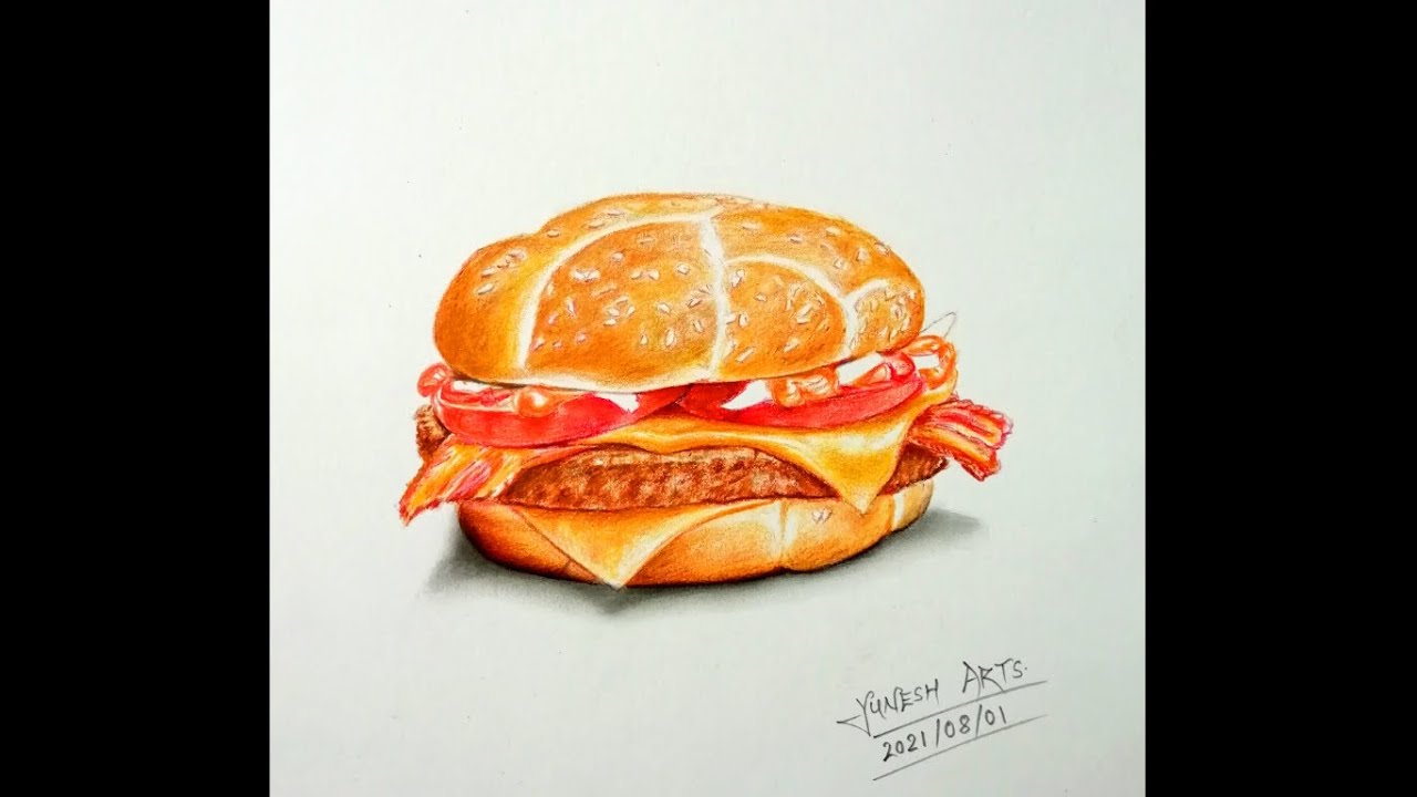 Drawing a Burger - 3D Art - YouTube