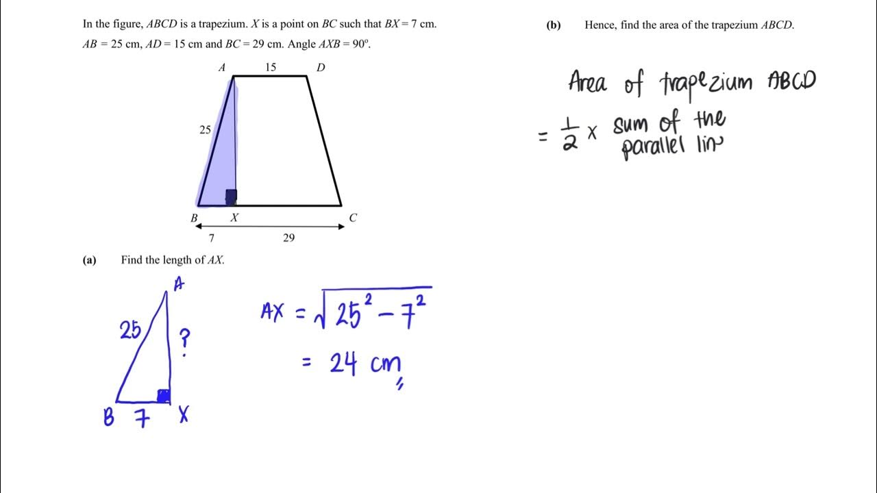 [Pythagoras Theorem x Area of Trapezium] Find the height and area of a ...