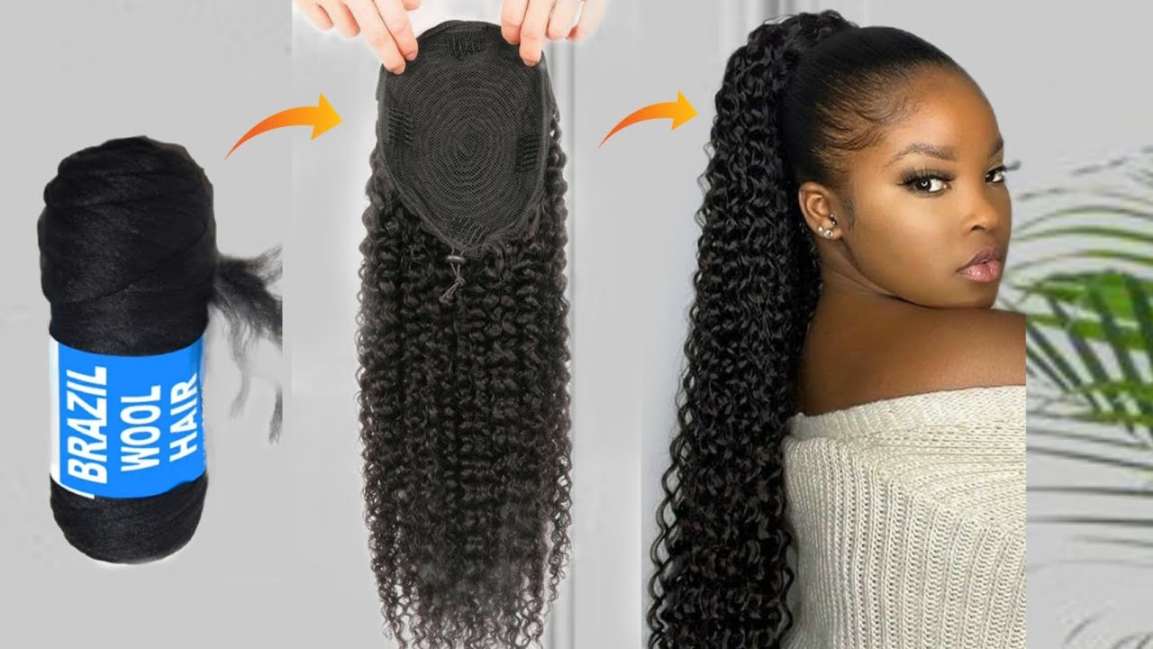 How to make curly Drawstring ponytail by yourself using Brazilian wool ...