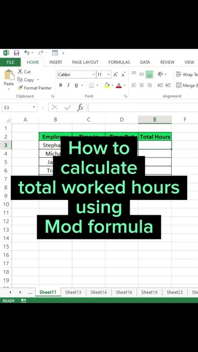 Excel MOD Function: Calculate Total Worked Hours #excelshorts #workinghours - YouTube