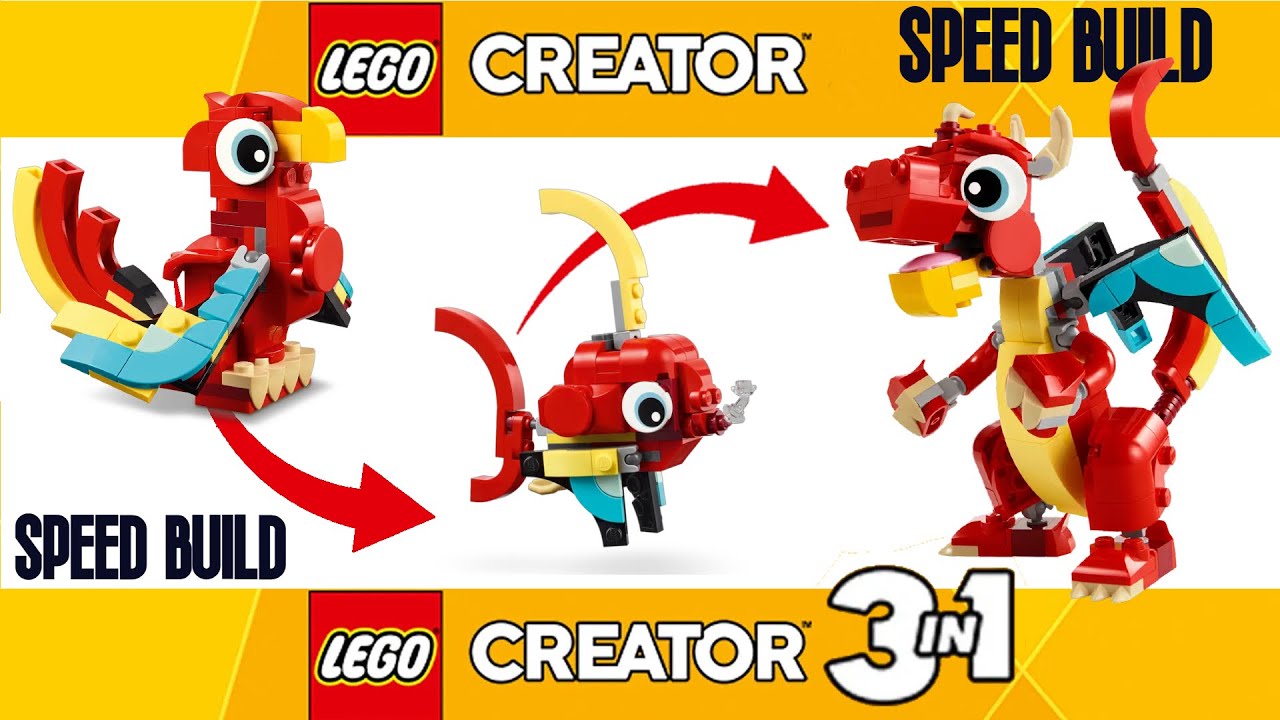 Lego Creator SPEED BUILD 3in1 Red Dragon Phoenix Fish 31145 - YouTube